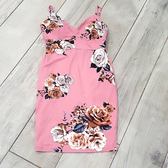 iris | Dresses | Iris Spaghetti Strap Mini Dress Pink With Floral ...